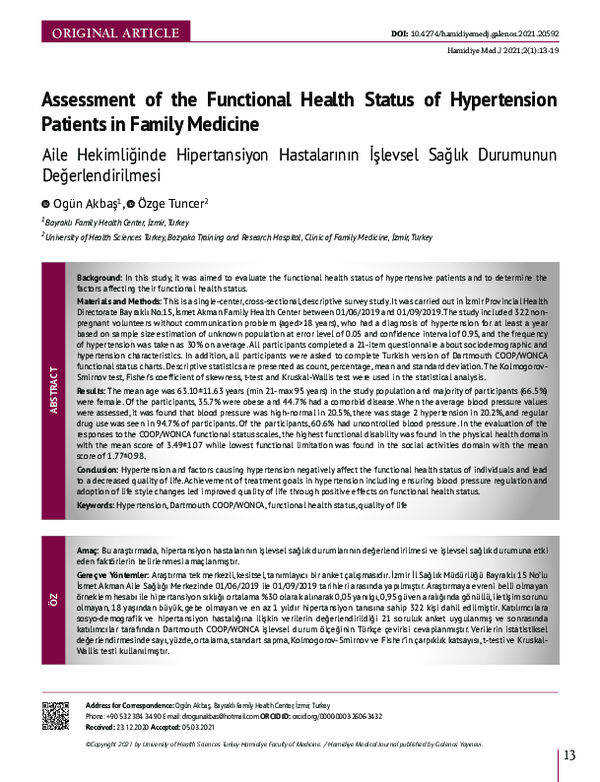 (PDF) Assessment of the Functional Health Status of Hypertension ...