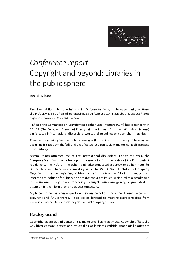 (PDF) Conference report: Copyright and beyond: Libraries in the public ...