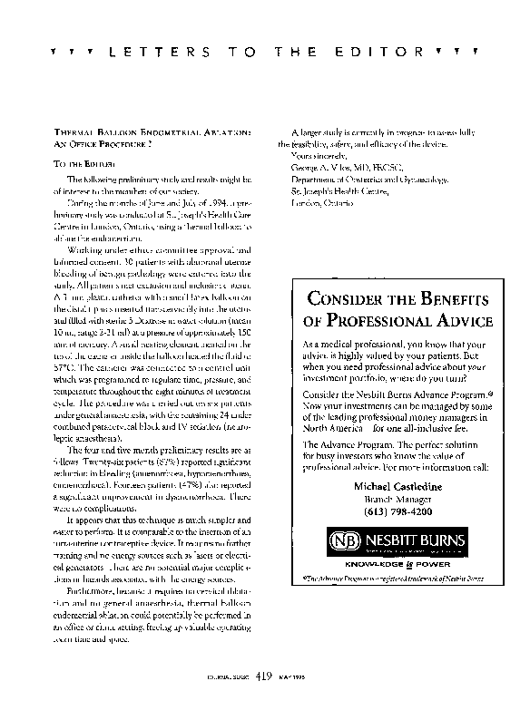 (PDF) Thermal Balloon Endometrial Ablation: An Office Procedure