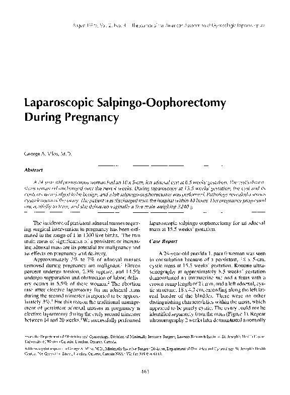 (PDF) Laparoscopic salpingo-oophorectomy during pregnancy