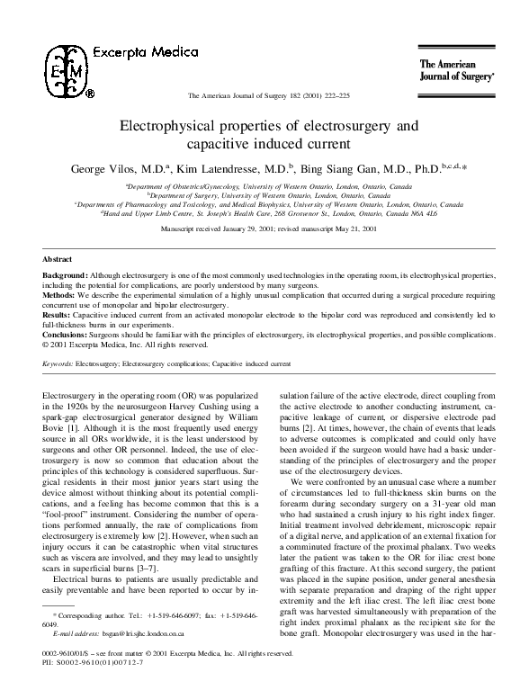 (PDF) Electrophysical properties of electrosurgery and capacitive ...