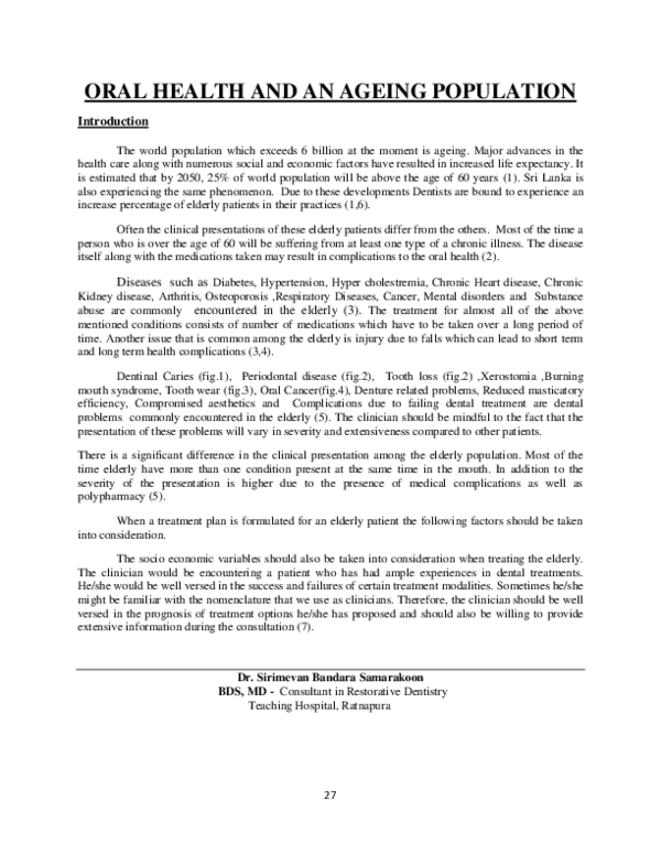 (PDF) Oral Health and an Aging Population