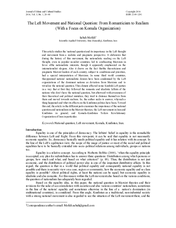 (PDF) The Left Movement and National Question; From Romanticism to Realism