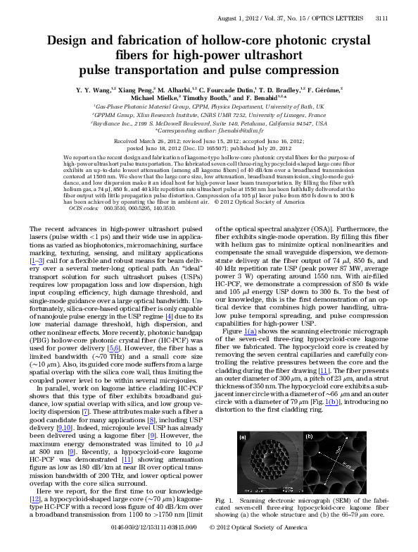 (PDF) Design and fabrication of hollow-core photonic crystal fibers for high power fast laser ...