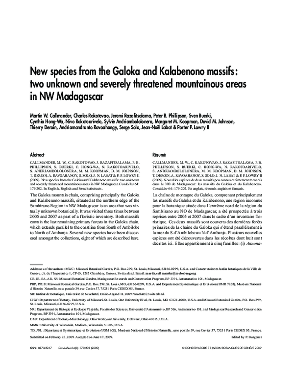 (PDF) New species from the Galoka and Kalabenono massifs : two unknown ...