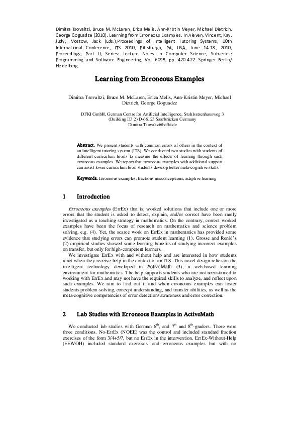 (PDF) Learning from Erroneous Examples