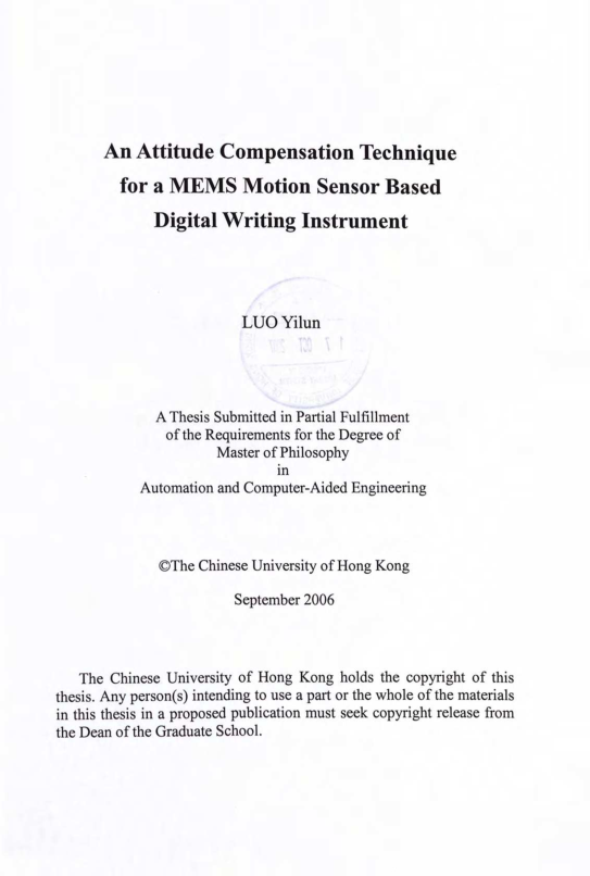 (PDF) An Attitude Compensation Technique for a MEMS Motion Sensor Based Digital Writing Instrument