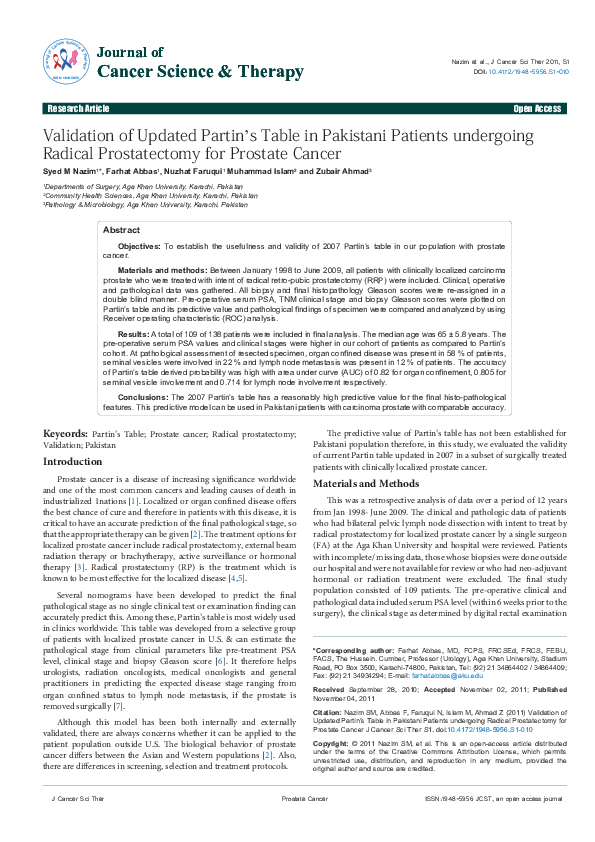 (PDF) Validation of Updated Partin’s Table in Pakistani Patients ...