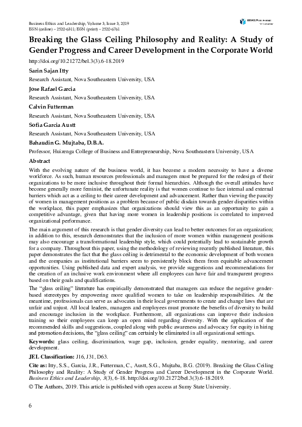(PDF) Breaking the Glass Ceiling Philosophy and Reality: A Study of ...