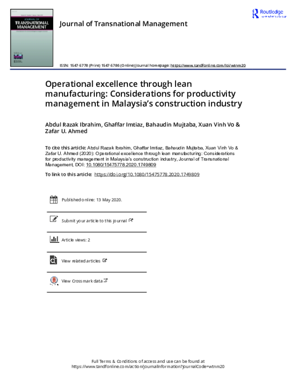 (PDF) Operational excellence through lean manufacturing: Considerations ...