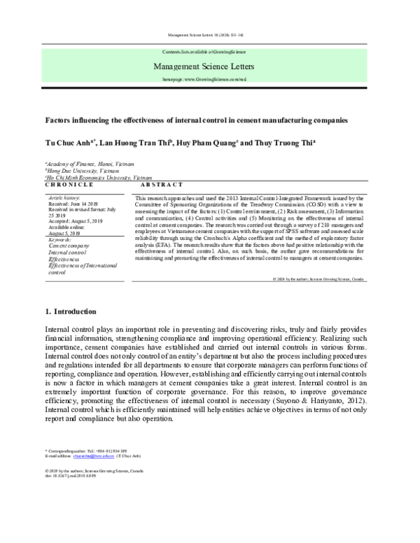 (PDF) Factors Influencing the Effectiveness of the Internal Audit ...