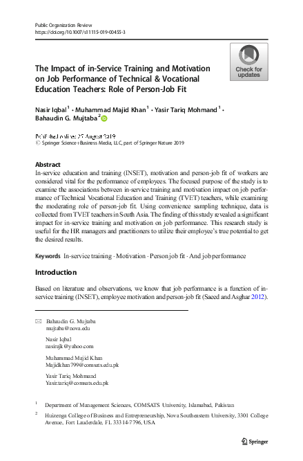 (PDF) The Impact of in-Service Training and Motivation on Job ...