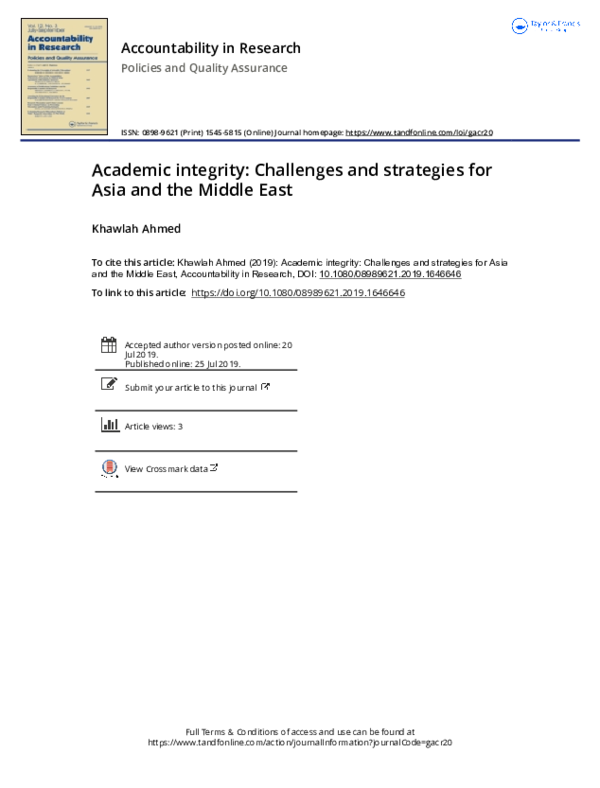 (PDF) Academic integrity challenges and strategies. In the PDW session ...
