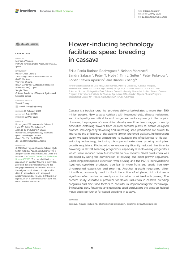 (PDF) Flower-inducing technology facilitates speed breeding in cassava