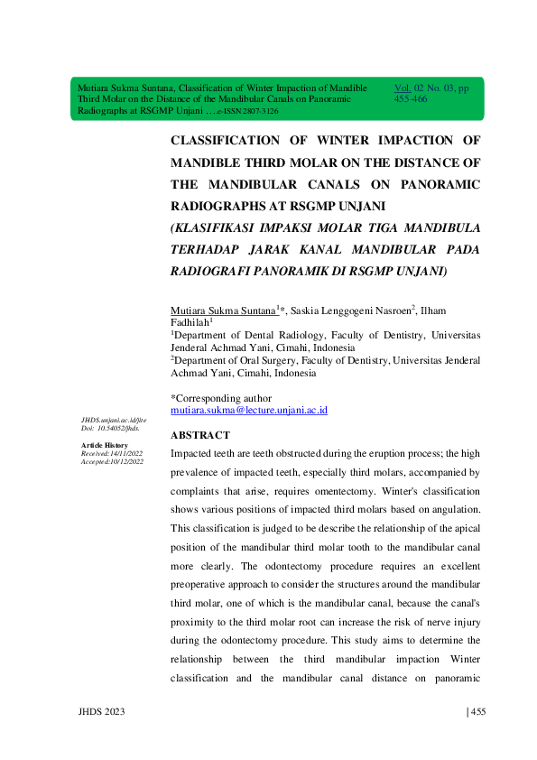 Pdf Classification Of Winter Impaction Of Mandible Third Molar On The Distance Of The