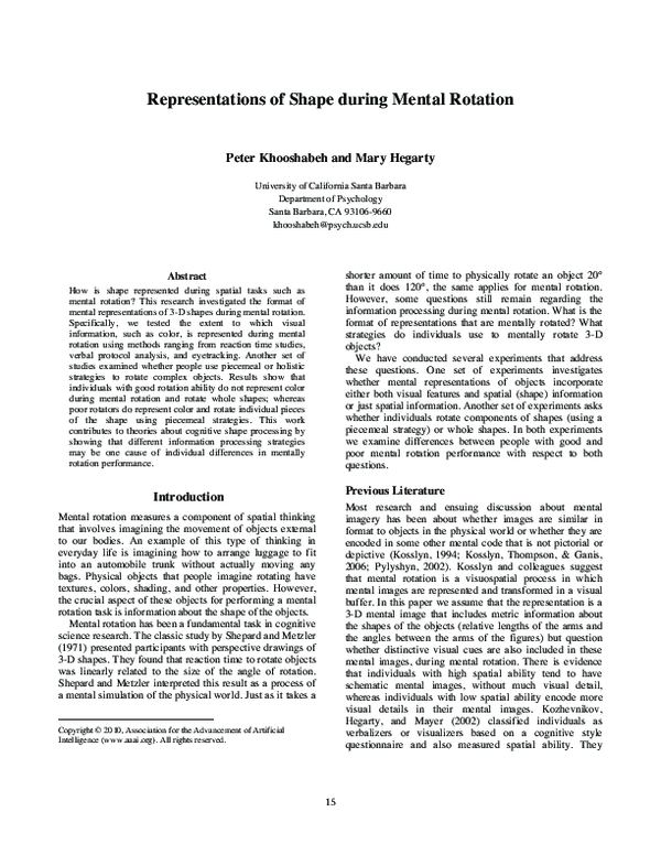 (PDF) Representations of Shape during Mental Rotation (PDF) Representations of Shape during Mental Rotation