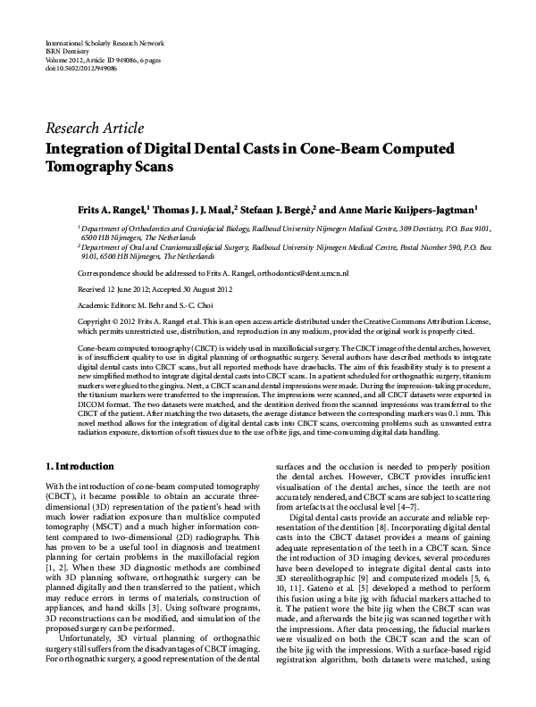 (PDF) Integration of Digital Dental Casts in Cone-Beam Computed Tomography Scans