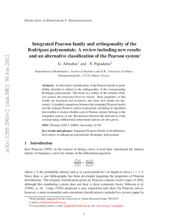(PDF) Integrated Pearson Family and Rodrigues Polynomials