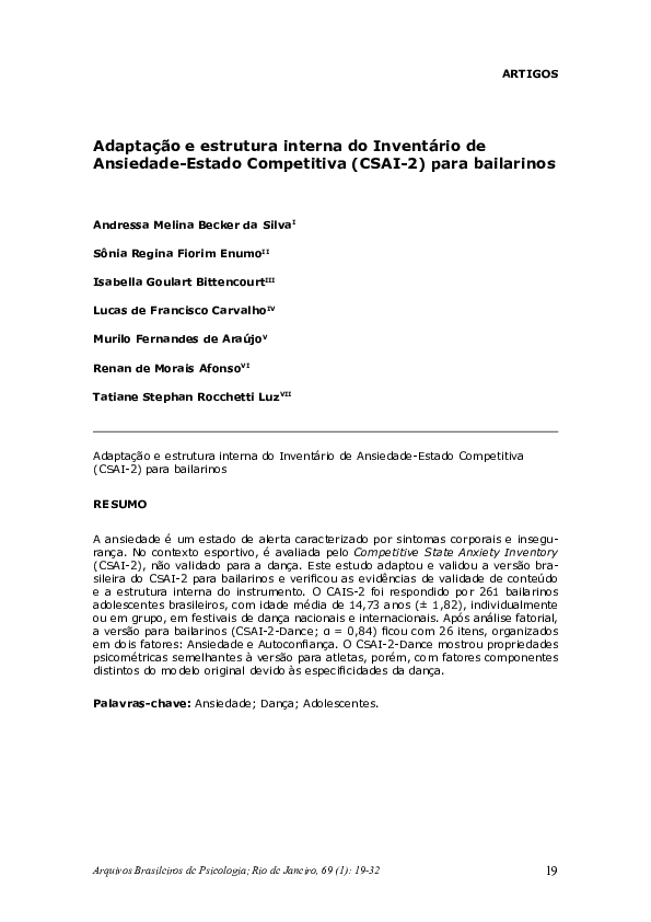 (PDF) Adaptação e estrutura interna do Inventário de Ansiedade-Estado ...