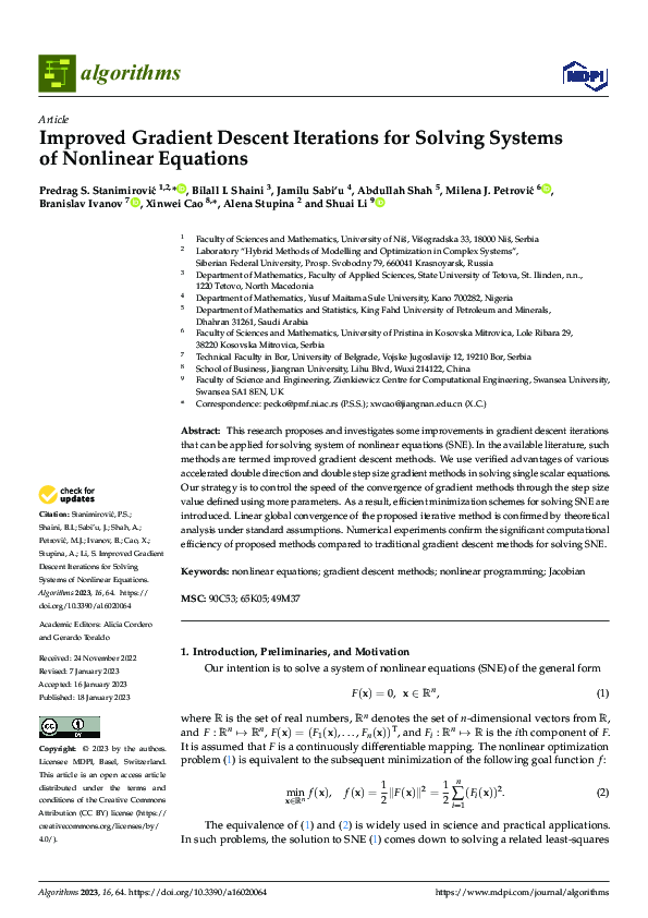 (PDF) Improved Gradient Descent Iterations for Solving Systems of Nonlinear Equations