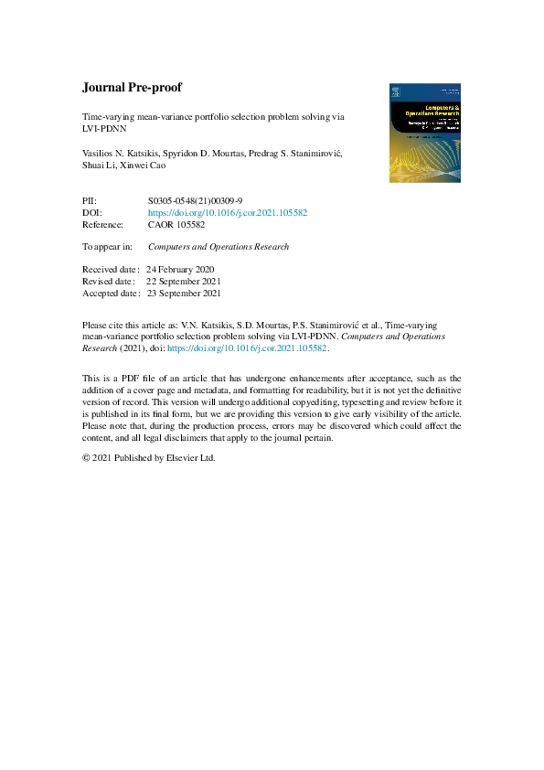 Pdf Time Varying Mean Variance Portfolio Selection Problem Solving
