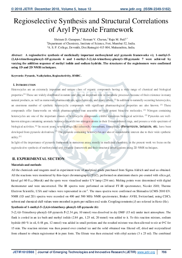 (PDF) Regioselective Synthesis and Structural Correlations of Aryl Pyrazole Framework