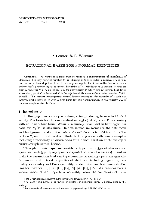 (PDF) Equational bases for k-normal identities