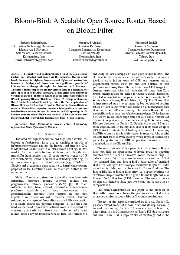 (PDF) Bloom-Bird: A scalable open source router based on Bloom filter
