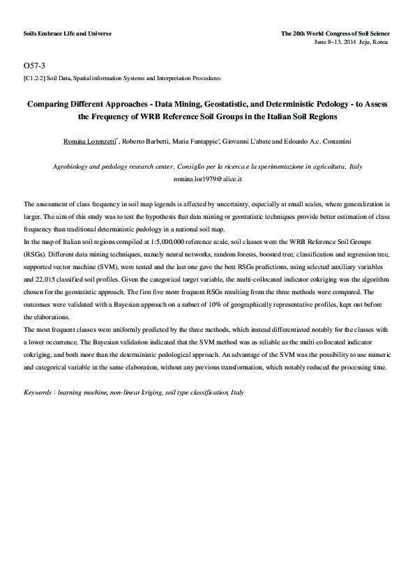 (PDF) Comparing Different approaches - Data mining, Geostatistic, and Deterministic pedology ...