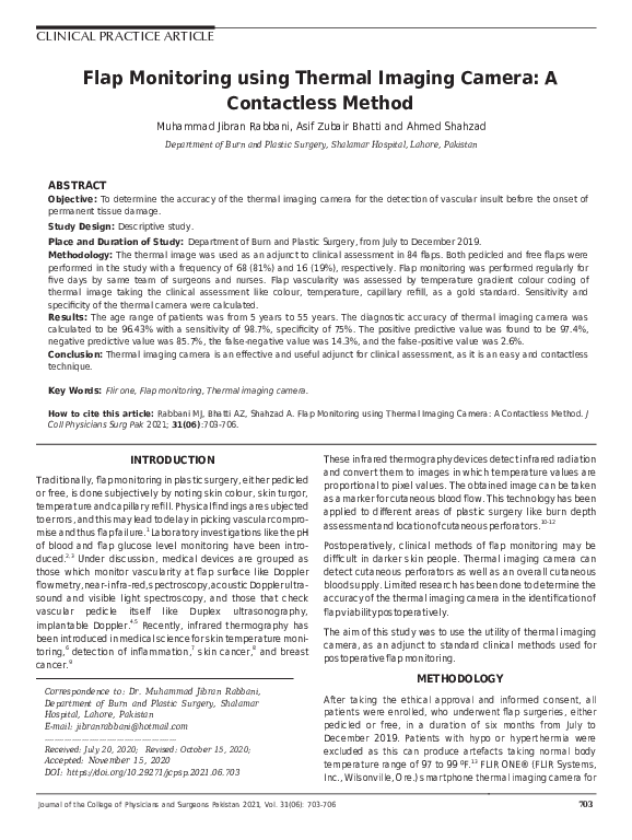 (PDF) Flap Monitoring using Thermal Imaging Camera: A Contactless Method