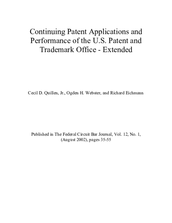 (PDF) Continuing Patent Applications and Performance of the U.S. Patent ...