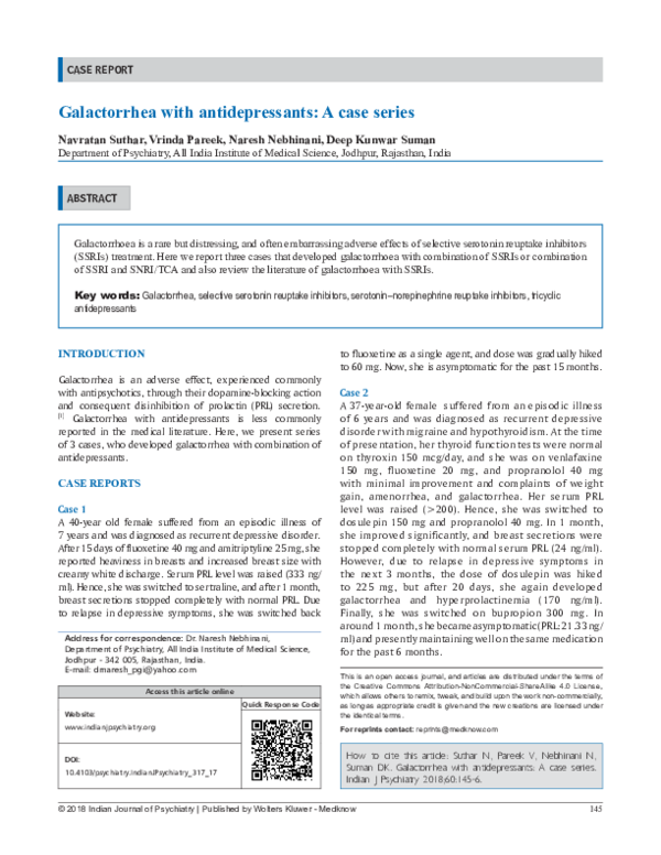 (PDF) Galactorrhea with antidepressants: A case series | DEEP KUNWAR ...