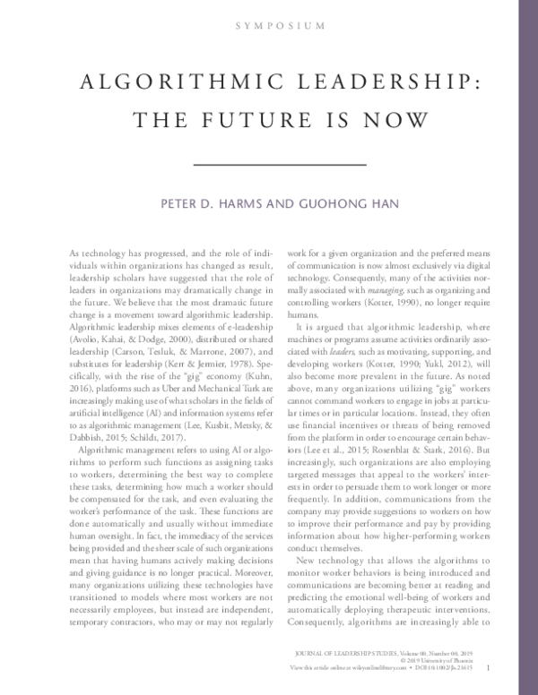 (PDF) Algorithmic Leadership: The Future is Now