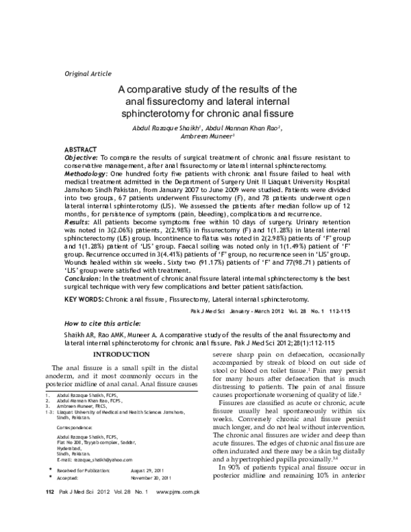 (PDF) A comparative study of the results of the anal fissurectomy and ...
