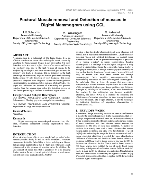 (PDF) Pectoral Muscle removal and Detection of masses in Digital ...
