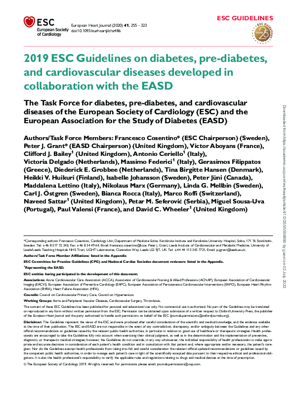 (PDF) 2019 ESC Guidelines on diabetes, pre-diabetes, and cardiovascular ...