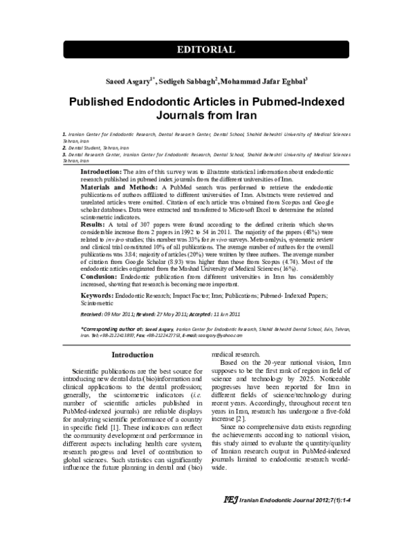 (PDF) Published Endodontic Articles in Pubmed-Indexed Journals from ...