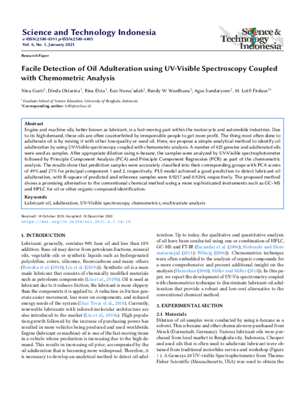 (PDF) Facile Detection of Oil Adulteration using UV-Visible Spectroscopy Coupled with ...