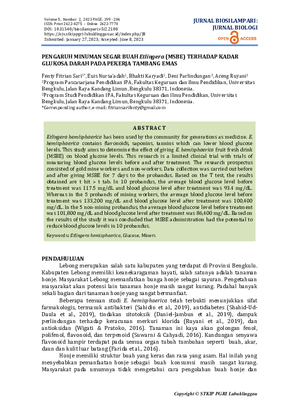 (PDF) PENGARUH KONSUMSI MINUMAN SEGAR BUAH Etlingera hemisphaerica (MSBE) TERHADAP KADAR GLUKOSA ...