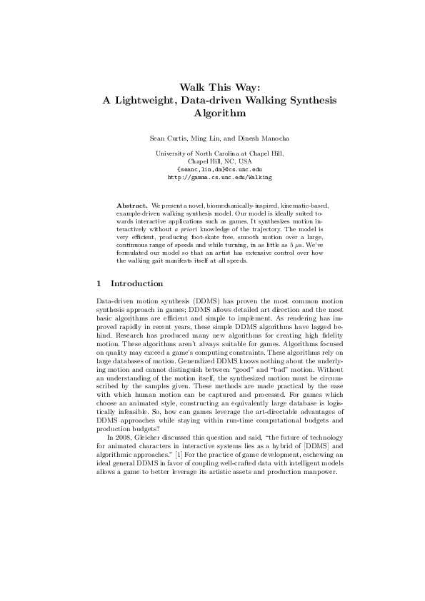 (PDF) Walk this way: A lightweight, data-driven walking synthesis algorithm