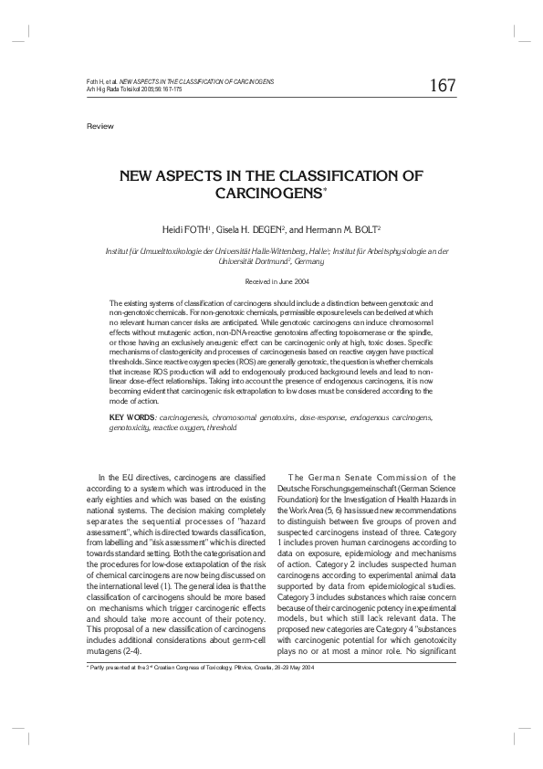 (PDF) New aspects in the classification of carcinogens