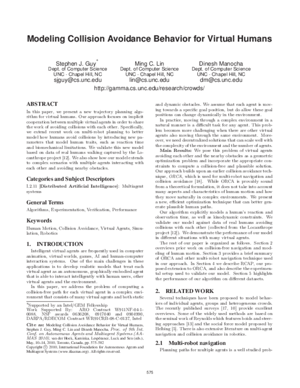 (PDF) Modeling collision avoidance behavior for virtual humans