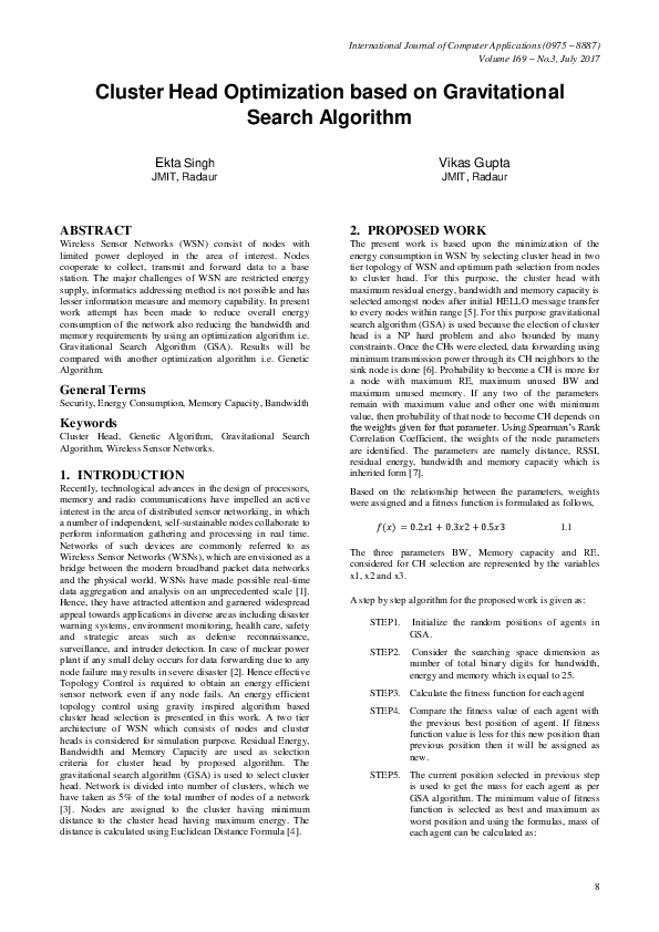 (PDF) Cluster Head Optimization based on Gravitational Search Algorithm