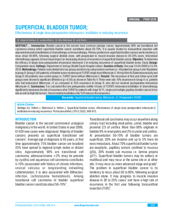 Pdf Superficial Bladder Tumor