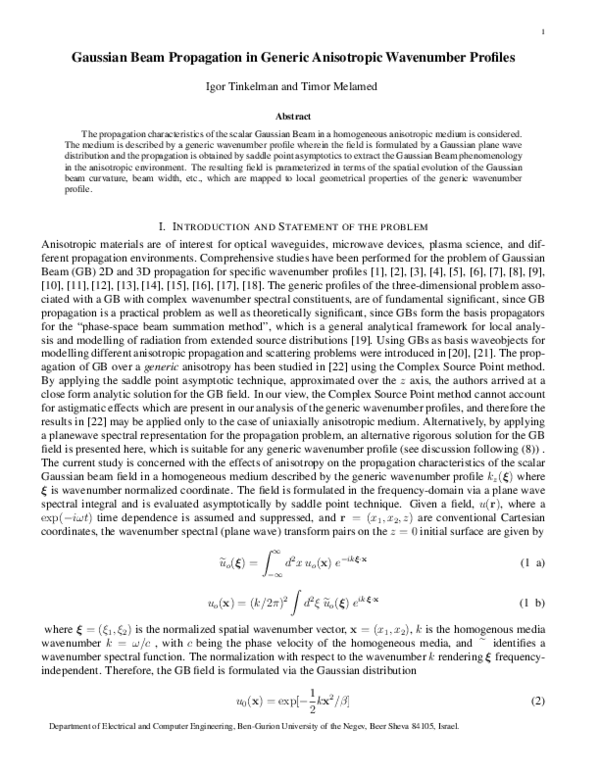 (PDF) Gaussian-beam propagation in generic anisotropic wave-number profiles