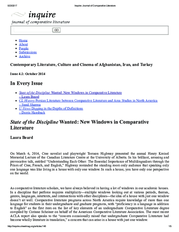 (PDF) Wanted: New Windows in Comparative Literature