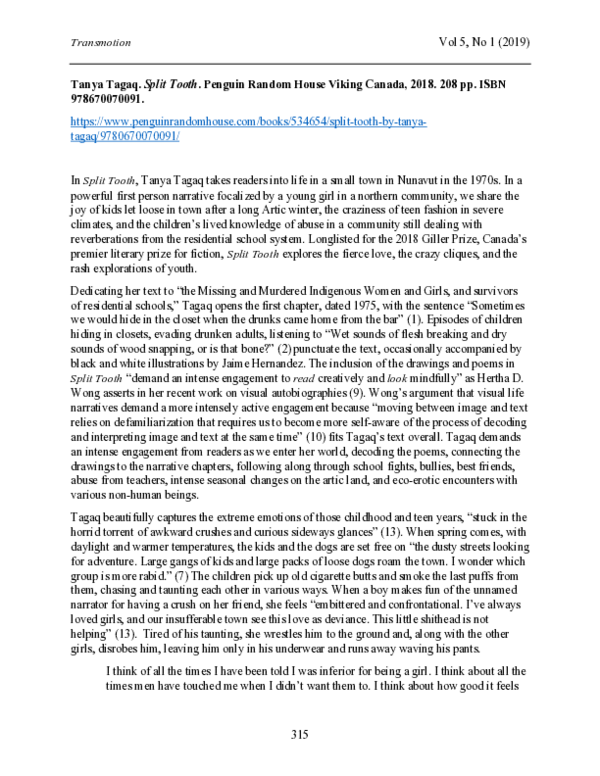 (PDF) Split Tooth (Tanya Tagaq)