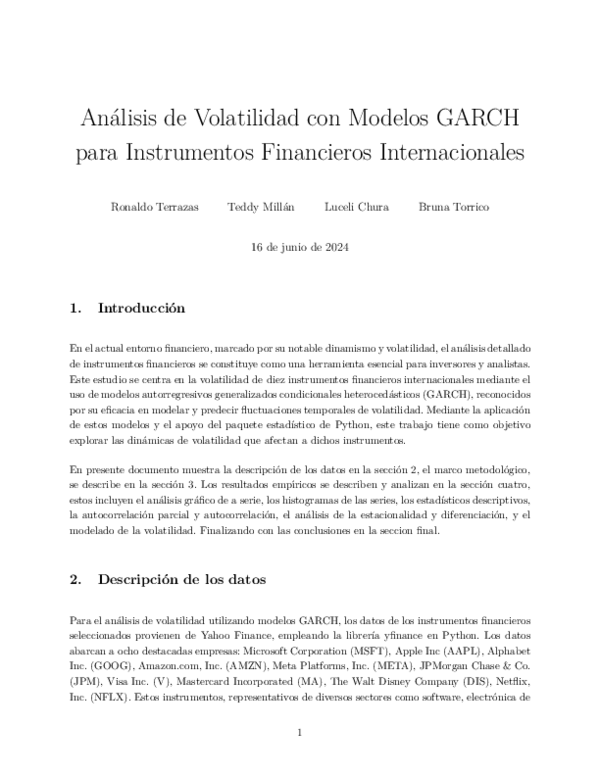 (PDF) Análisis de Volatilidad con Modelos GARCH para Instrumentos Financieros Internacionales
