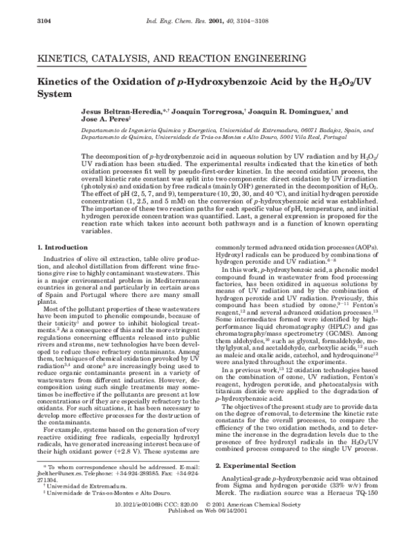 (PDF) Kinetics of the Oxidation of p-Hydroxybenzoic Acid by the H2O2/UV ...
