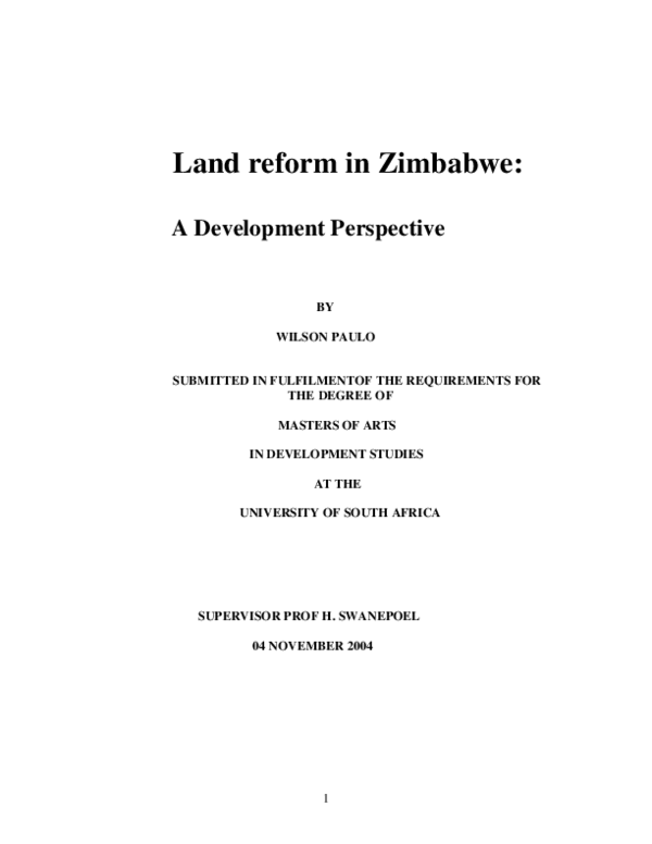 (PDF) Land reform in Zimbabwe: a development perspective